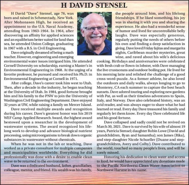 H David Stensel | Obituary | Mercer Island Reporter