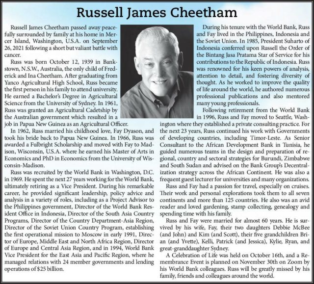 Russell James Cheetham | Obituary | Mercer Island Reporter