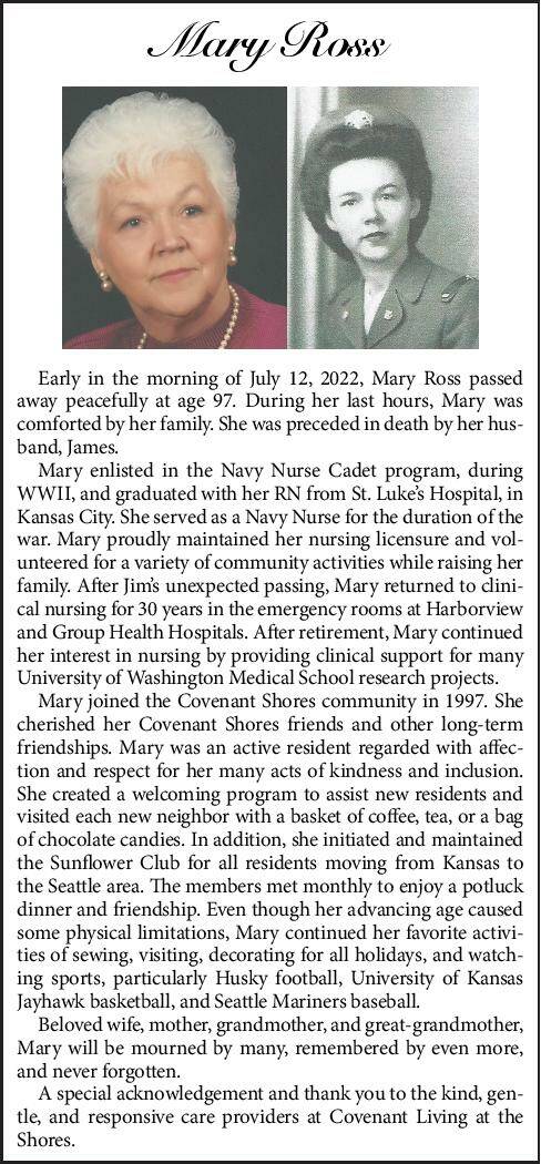 Mary Ross | Obituary | Mercer Island Reporter