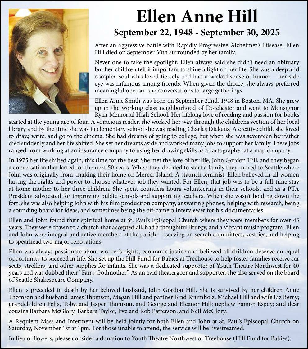 Ellen Hill | Obituary | Mercer Island Reporter