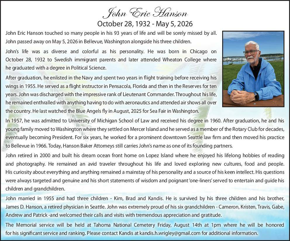 John Hanson | Obit | Mercer Island Reporter